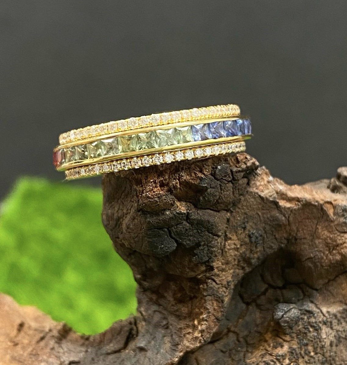 2.29cts MultiColour Sapphires Set In 18k yellow gold eternity Ring ...