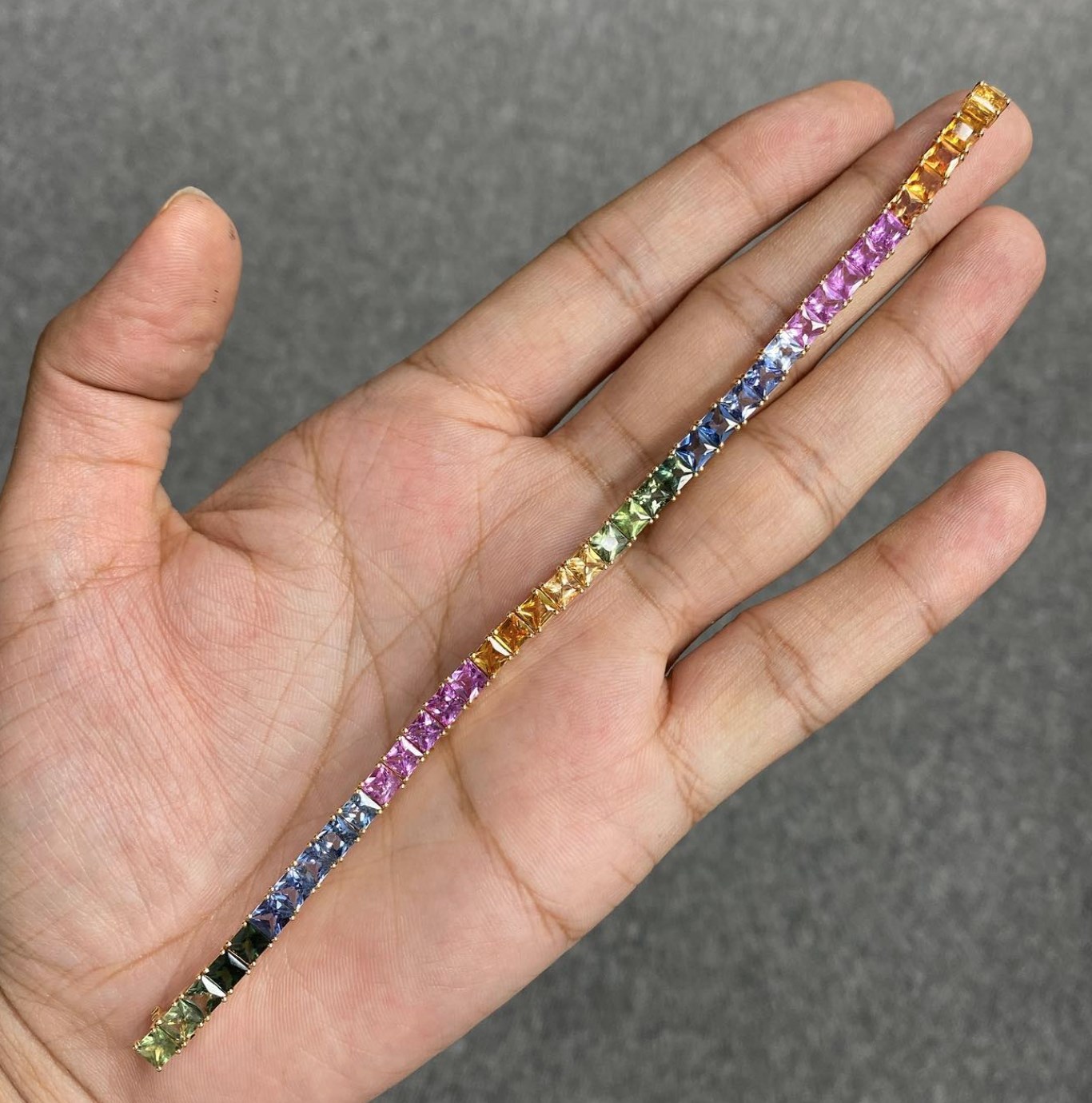 4mm Princess Shape Natural Rainbow Sapphire Heated Gemstone Bracelet In ...